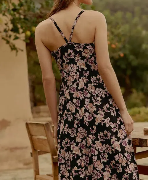 PACT Organic Cotton Fit & Flare Midi Dress - Scattered Posies Black