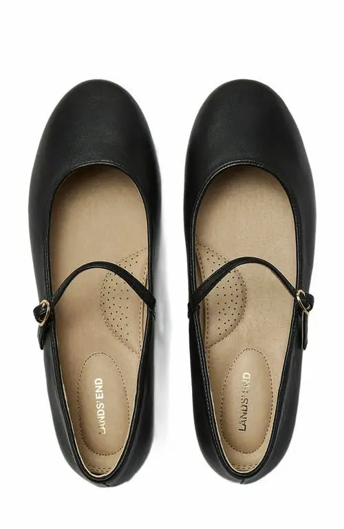LANDS' END Classic Leather Mary Jane Flats - Black