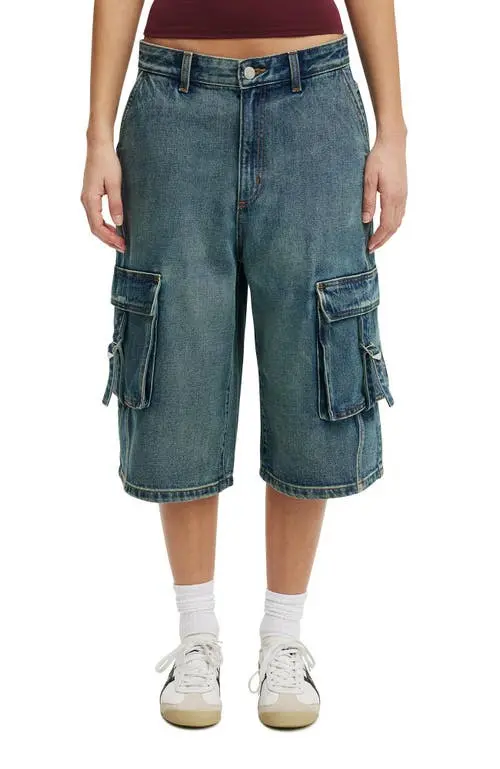 COTTON ON 91 Baggy Denim Jort - Cargo Len Blue
