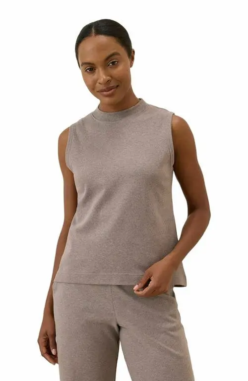 PACT Organic Cotton Mock Neck Shell - Deep Taupe Heather