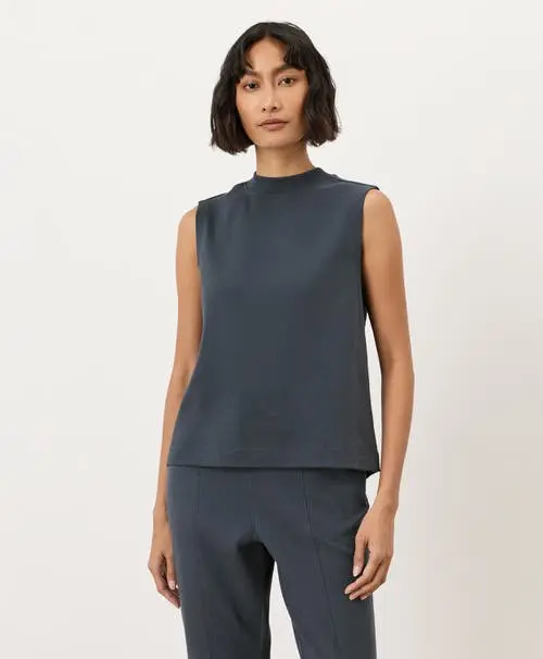 PACT Organic Cotton Mock Neck Shell - Steel Blue