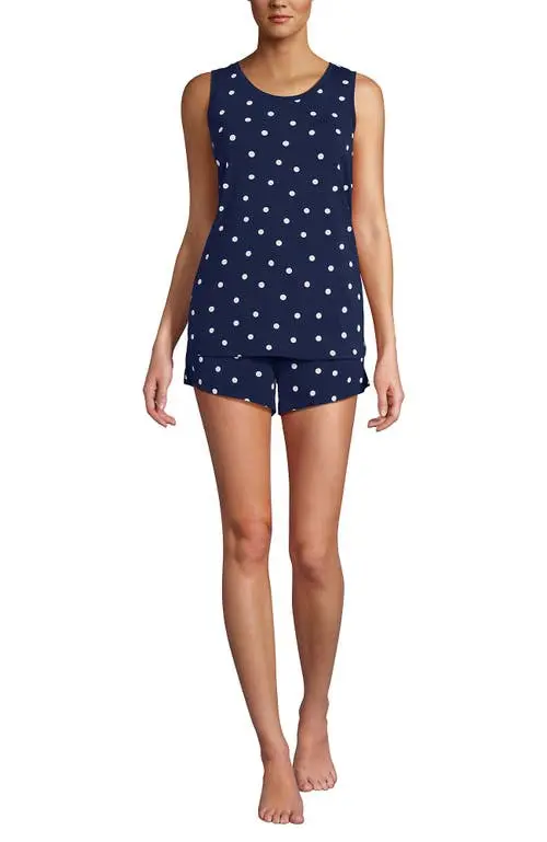 LANDS' END Cooling 3 Piece Pajama Setrobe Tank And Shorts - Deep Sea Navy Dot