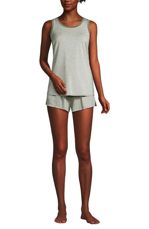 LANDS' END Cooling 3 Piece Pajama Setrobe Tank And Shorts - Sage Mini Stripe
