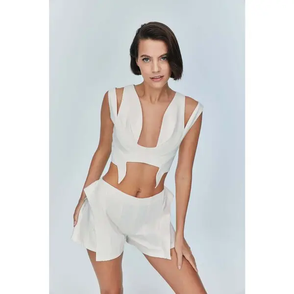 JENDUE Ron Denim Crop Top - White