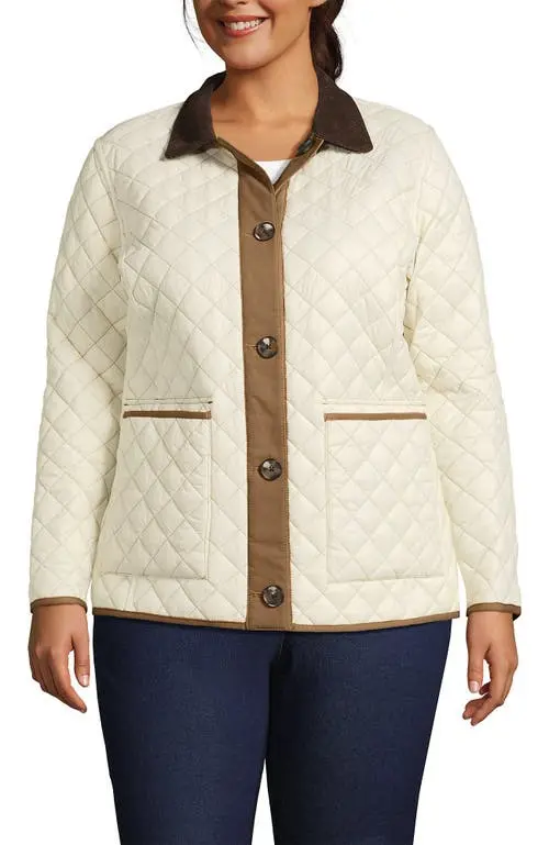 LANDS' END Reversible Barn Quilted Jacket - Honey Beige/ivory Pearl