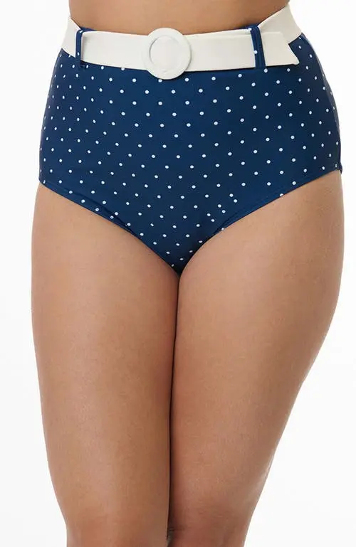 Unique Vintage High Waisted Redondo Bikini Bottom - Navy & White Pin Dot