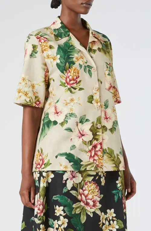 Marina Rinaldi Brais Floral Linen & Cotton Shirt - Sand