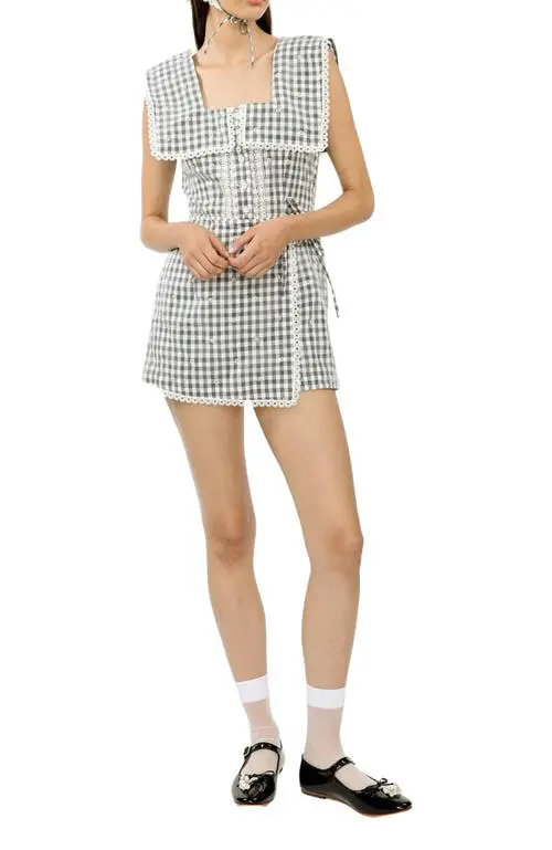 Anna Sui Daisy Embroidery Gingham Romper