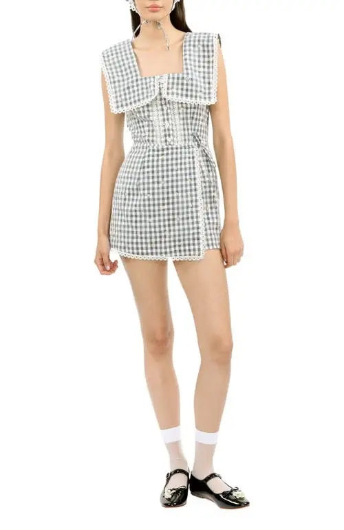 Anna Sui Daisy Embroidery Gingham Romper - Black Multi
