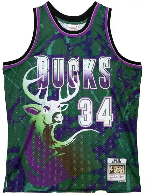Mitchell & Ness Nba Milwaukee Bucks 1996 Ray Allen Team Marble Swingman Jersey Vest Top - Green