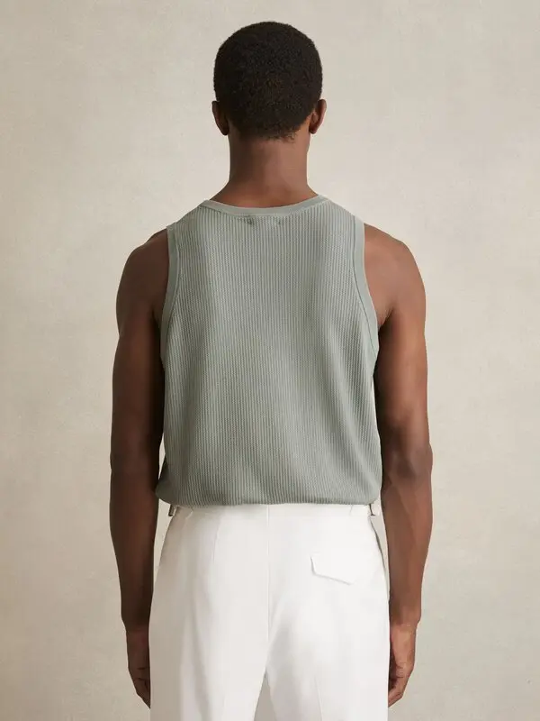 REISS Watson Textured Ribbed Vest - Sage Green
