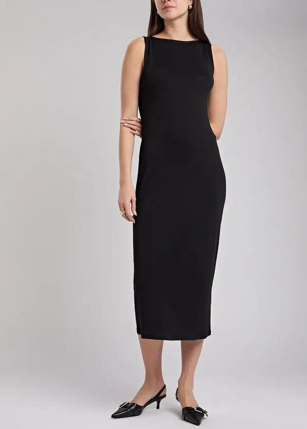 Frame The Drape Jersey Midi Dress In Black - 60% Off | Editorialist