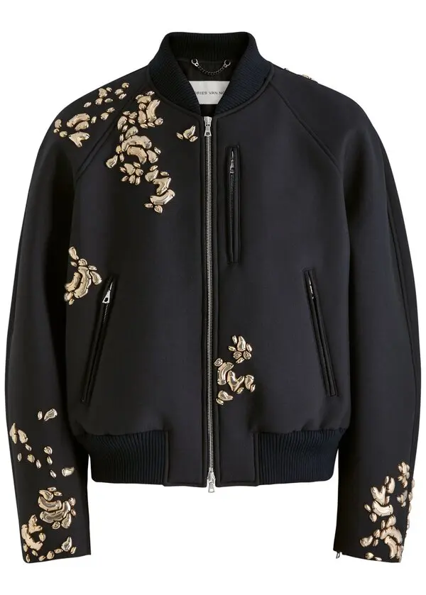 Dries Van Noten Vermont Embellished Wool-blend Bomber Jacket - Dark Blue