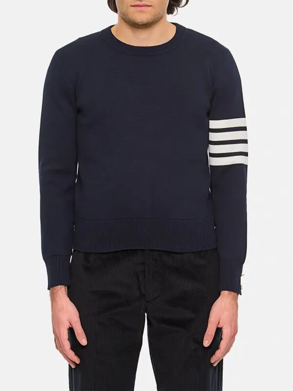 Thom Browne Sweater With Signature Striped Sleeves - Blue