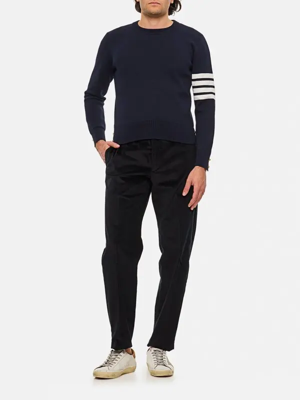 Thom Browne Sweater With Signature Striped Sleeves - Blue