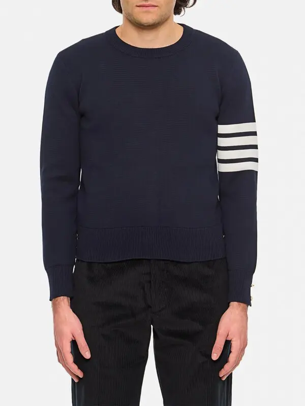 Thom Browne Sweater With Signature Striped Sleeves - Blue