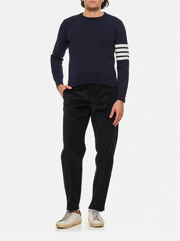 Thom Browne Sweater With Signature Striped Sleeves - Blue