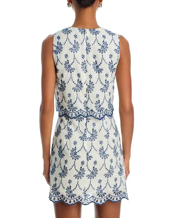 Aqua Embroidered Scalloped Mini Dress In Ivory - 70% Off | Editorialist