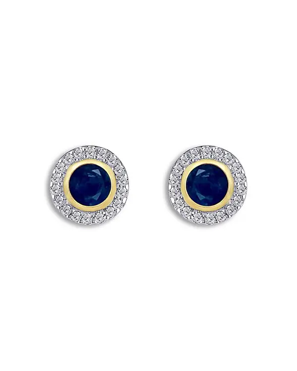 MOON & MEADOW 14k Yellow Gold Sapphire & Diamond Stud Earrings - Blue Sapphire