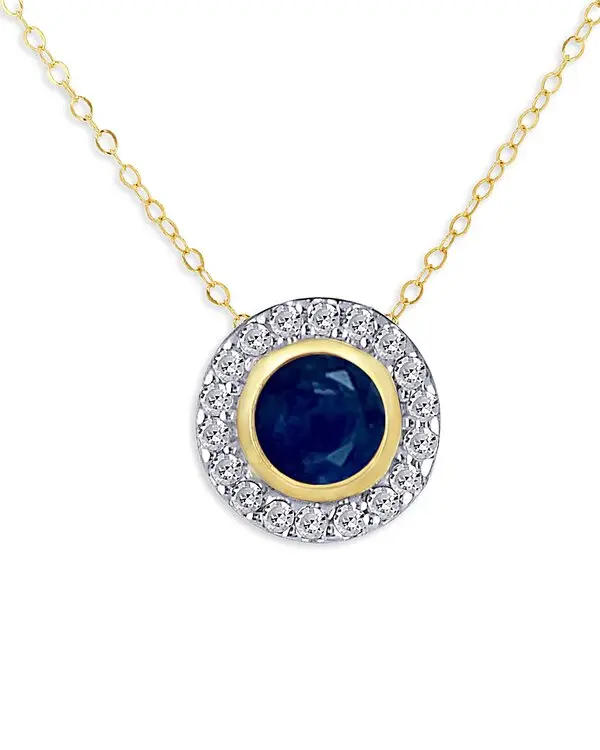 MOON & MEADOW 14k Yellow Gold Sapphire And Diamond Halo Pendant Necklace - White/gold