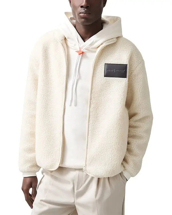REISS Mclaren Oversized Embroidered Fleece Jacket - Off White