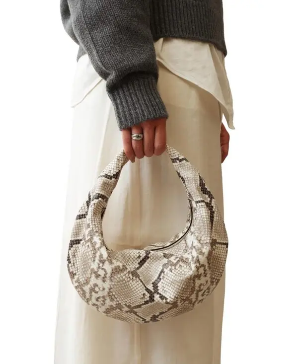 HYER GOODS 3-in-1 Convertible Hobo Ring Bag - White Python No