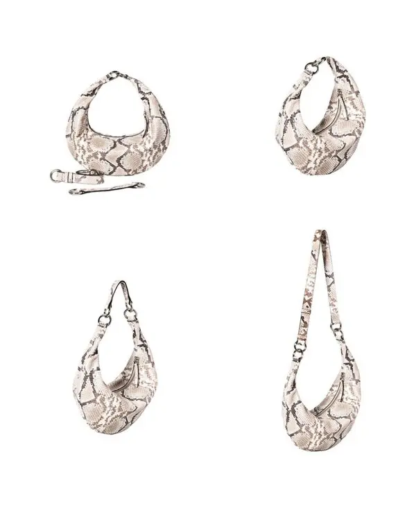 HYER GOODS 3-in-1 Convertible Hobo Ring Bag - White Python No