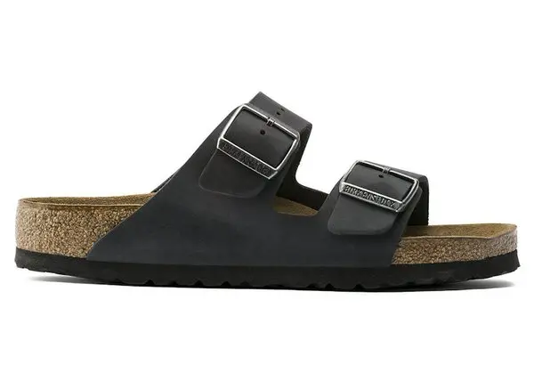 BIRKENSTOCK Arizona Soft Footbed Oiled Leather Sandals - Black