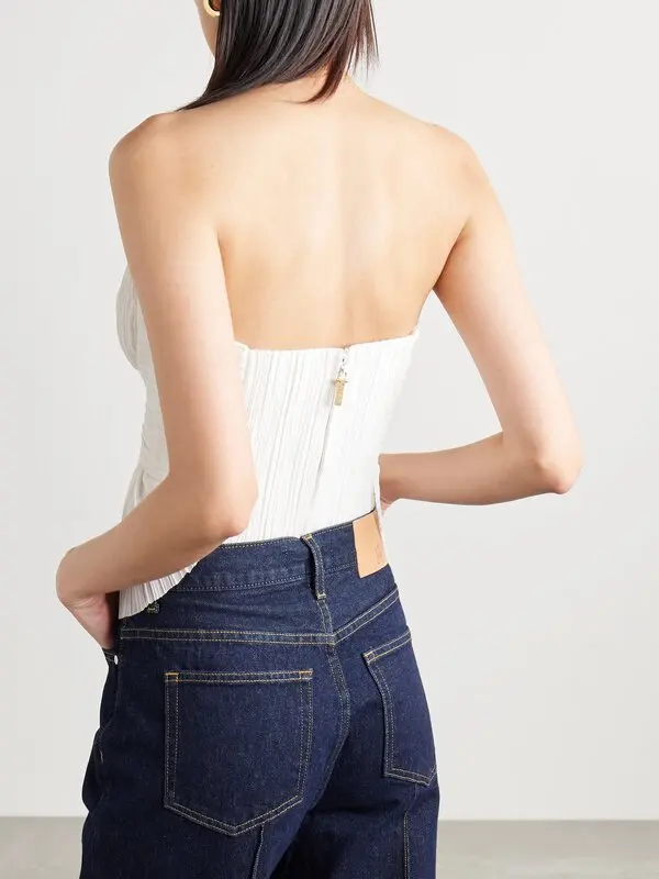 Cult Gaia Jace Strapless Plissé-voile Bustier Top