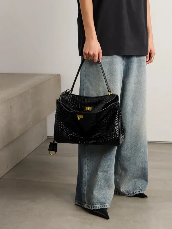 Balenciaga Rodeo Medium Croc-effect Leather Tote