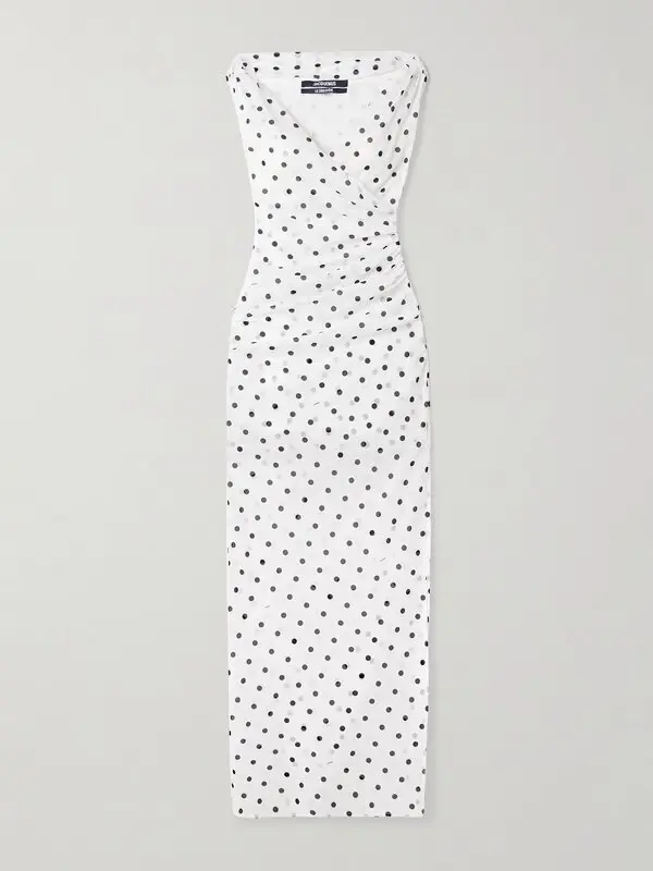 Jacquemus Rita Draped Gathered Polka-dot Maxi Dress - White
