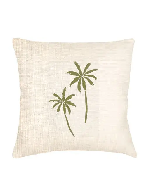 Anaya Palm Breeze Embroidered Linen Pillow Cover Only - Beige