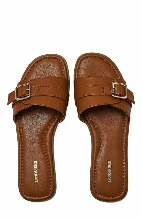LANDS' END Sunshine Slide Sandals - Cognac