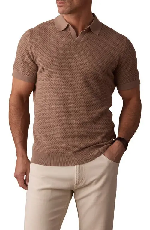 THE NORMAL BRAND Robles Johnny Collar Textured Cotton Jacquard Polo Sweater - Taupe