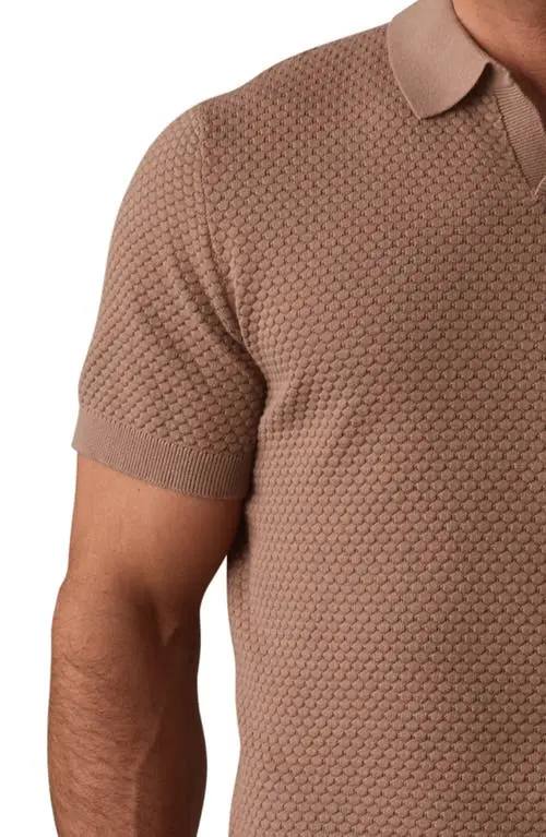 THE NORMAL BRAND Robles Johnny Collar Textured Cotton Jacquard Polo Sweater - Taupe