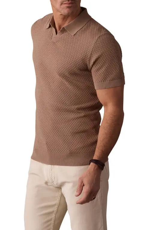 THE NORMAL BRAND Robles Johnny Collar Textured Cotton Jacquard Polo Sweater - Taupe