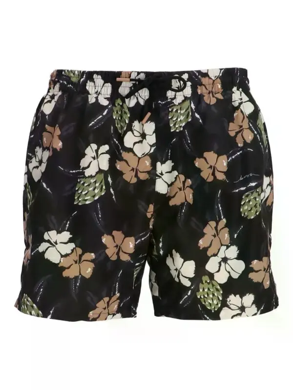 BOSS Floral-print Swim Shorts - Black