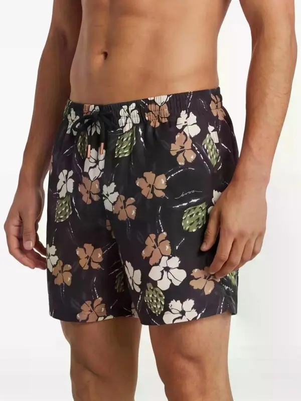 BOSS Floral-print Swim Shorts - Black