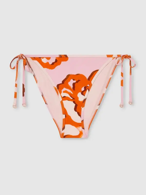 REISS Tina Printed Bikini Bottom - Pink/orange