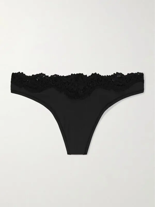 SKIMS Fits Everybody Lace Dipped Thong - Black