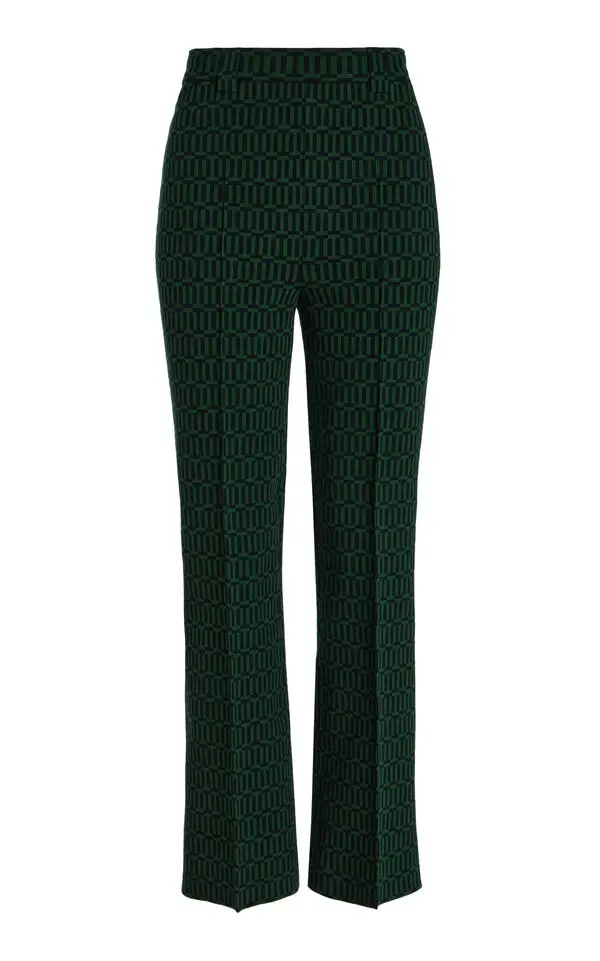 HIGH SPORT Charlie Geo-jacquard Flared Trousers - Green