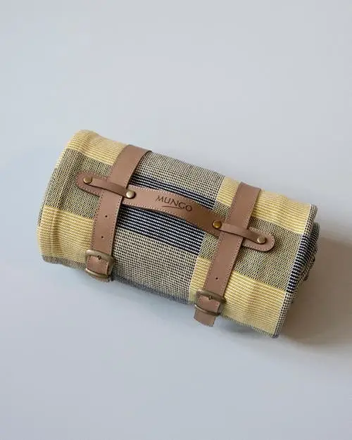 MUNGO Picnic Blanket Cotton Rib Weave - Yellow Fig