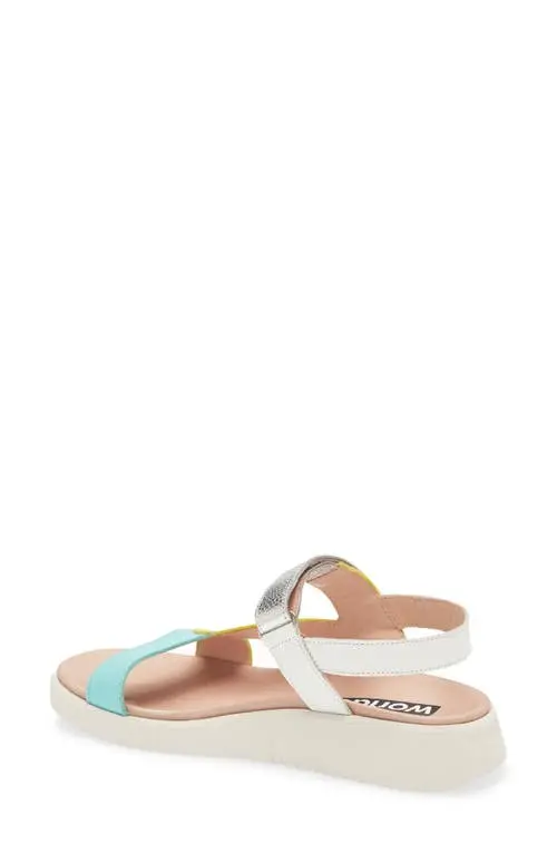 WONDERS Colorblock Leather Sandal - Cyber/ Sea/ Platinum