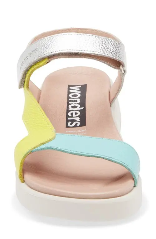 WONDERS Colorblock Leather Sandal - Cyber/ Sea/ Platinum