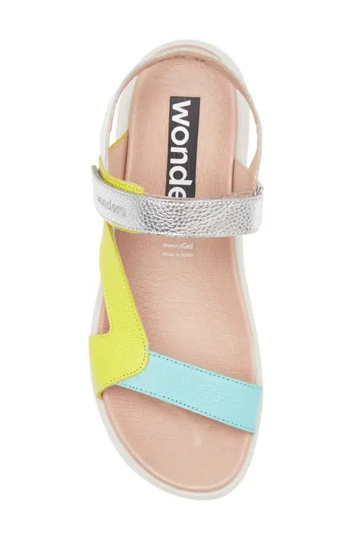 WONDERS Colorblock Leather Sandal - Cyber/ Sea/ Platinum