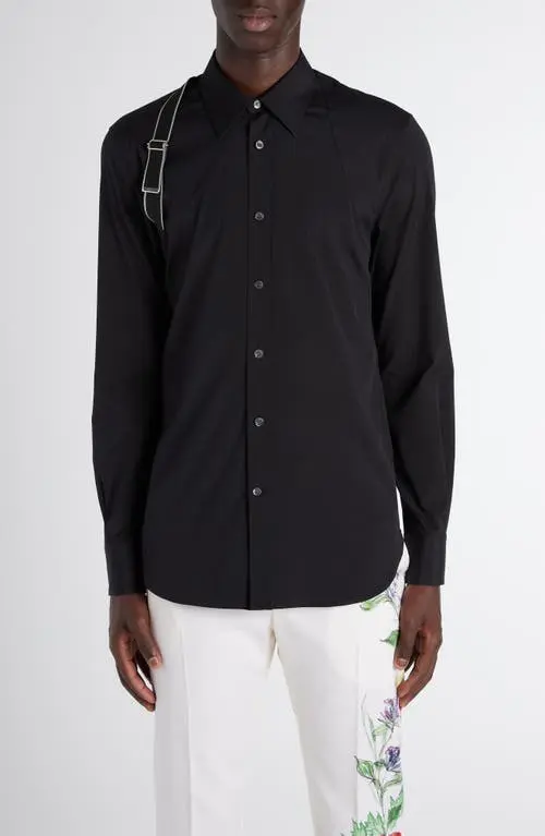 Alexander McQueen Logo Tape Harness Stretch Cotton Button-up Shirt - Black Silver