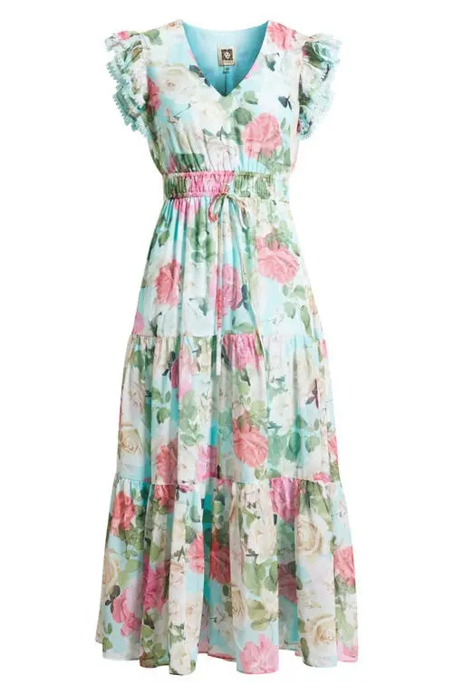 white dress with blue flowers maxi Rebecca White Floral Maxi Dress L / White main image 1