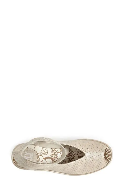 Fly London Yala Perforated Leather Wedge Sandal - Silver