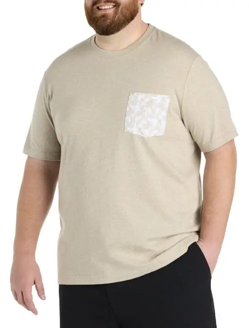 HARBOR BAY BY DXL Big & Tall Moisture-wicking Printed Pocket T-shirt - Peyote Heather