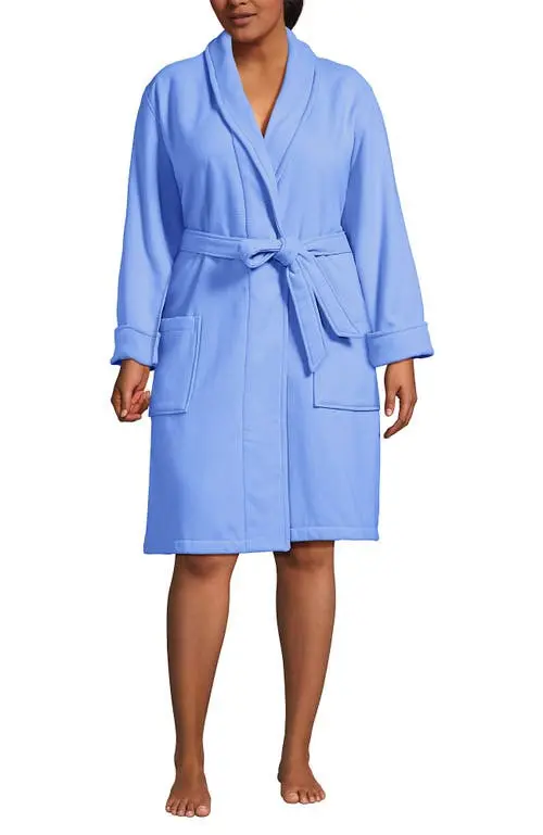 LANDS' END Cotton Terry Knee Length Spa Bath Robe - Clear Blue Sky